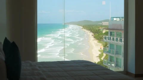 Beautiful sea view from the window of pe... | Stock Video | Pond5