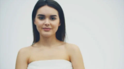 A beautiful slim girl eats healthy fruit... | Stock Video | Pond5