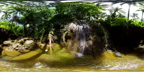 Beautiful waterfall in green forest. VR ... | Stock Video | Pond5