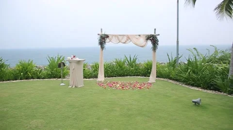 beautiful wedding setup on tropical bea... | Stock Video | Pond5