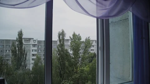 Beautiful window view of trees and high-... | Stock Video | Pond5