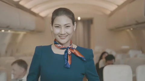 A beautiful woman cabin crew is smile gr... | Stock Video | Pond5