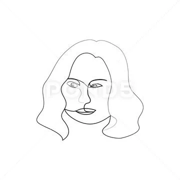 Beautiful woman face line art.: Royalty Free #221501070