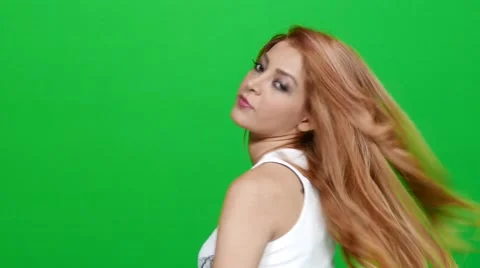 Beautiful Woman Hair Swoosh on Green Scr... | Stock Video | Pond5
