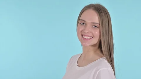 Beautiful Young Woman Turn Around and Sm... | Stock Video | Pond5