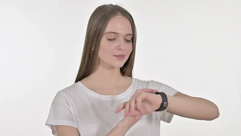 Beautiful Young Woman using Smartwatch, ... | Stock Video | Pond5