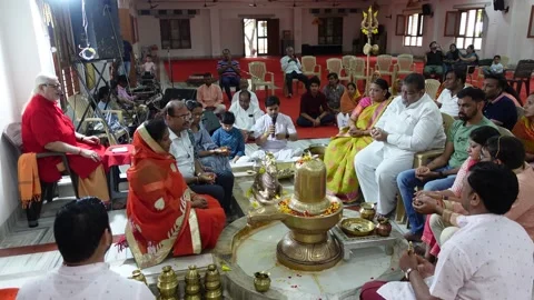 Beautifully decorated Shivling. Devotees... | Stock Video | Pond5