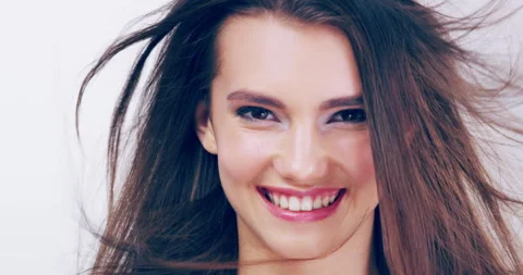 Beauty, face and woman with wind in hair... | Stock Video | Pond5