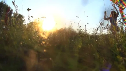 Beauty girl in short dress running with ... | Stock Video | Pond5