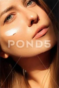 Beauty, suntan spf and skincare cosmetics model face portrait, woman ...