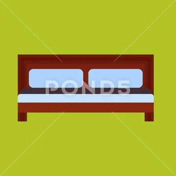 Bed front view vector bedroom cartoon furniture home. Sleep interior ...