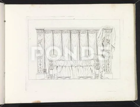 Photograph: Bed for a wall with drapery; Designs for religious and ...