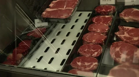 Beef Steaks on Display at Butcher Shop | Stock Video | Pond5