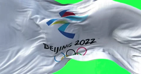 Beijing 2022 flag waving in the wind iso... | Stock Video | Pond5