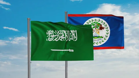 Belize and Saudi Arabia flag waving toge... | Stock Video | Pond5