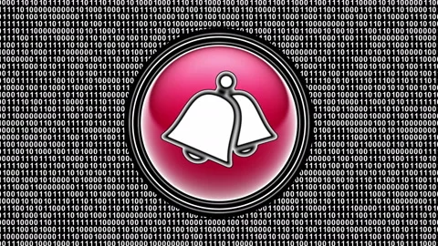 Bell icon. Binary code ( array of bits )... | Stock Video | Pond5