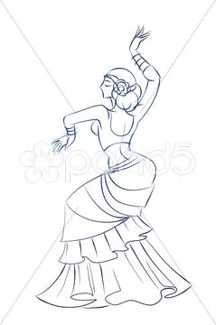Belly Dancer figure gesture sketch line drawing. Illustration #58338848