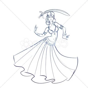 Belly Dancer figure gesture sketch line drawing. ~ Clip Art #58591603
