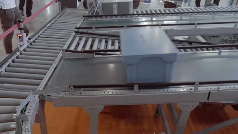 Belt conveyor and gravity roller conveyo... | Stock Video | Pond5
