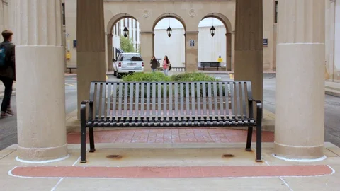 A bench remains empty as college student... | Stock Video | Pond5