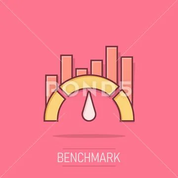 Benchmark measure icon in comic style. Dashboard rating vector cartoon ...