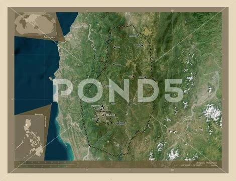 Benguet, Philippines. High-res satellite. Labelled points of cities ...