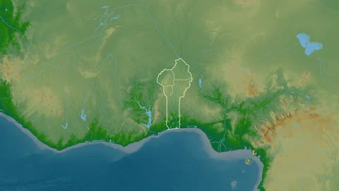 Benin map - glide. Regions. Physical. | Stock Video | Pond5