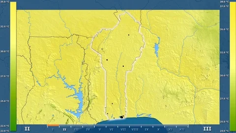 Benin - maximum temperature, borders and... | Stock Video | Pond5