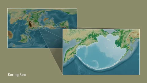 Bering Sea. Physical map. Patterson Cyli... | Stock Video | Pond5