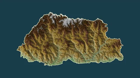 Bhutan map - cartoon. Border. Physical. | Stock Video | Pond5