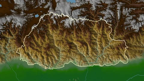 Bhutan map - solid. Regions. Physical. L... | Stock Video | Pond5
