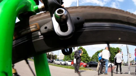 Bicycle Ride Trough City Tire Side View | Stock Video | Pond5