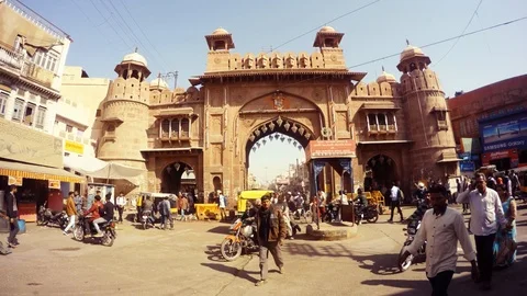 Big ancient indian gate in old town many... | Stock Video | Pond5