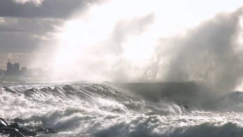 Big and powerful storm waves hitting the... | Stock Video | Pond5
