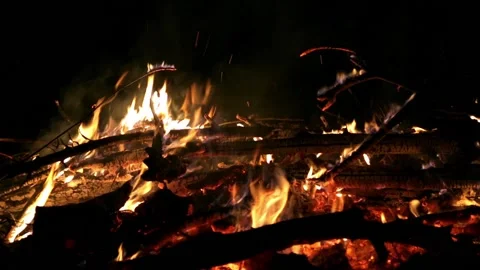 Big beautiful bonfire on black backgroun... | Stock Video | Pond5