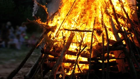 Big Campfire of the Branches Burn at Nig... | Stock Video | Pond5
