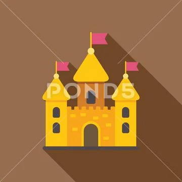 Big castle building waving flags with long shadow: Graphic #283628321