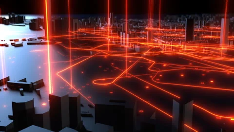 big city of big data, animation of the c... | Stock Video | Pond5