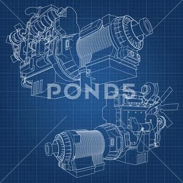 A big diesel engine with the truck depicted in the contour lines on ...
