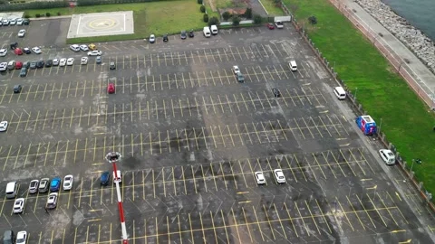 Big empty car parking lot, drone zoom-in... | Stock Video | Pond5