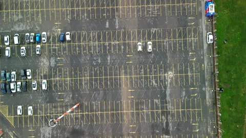 Big empty car parking lot, drone top-dow... | Stock Video | Pond5