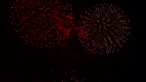 Big Fireworks Explosions in Dark Night S... | Stock Video | Pond5