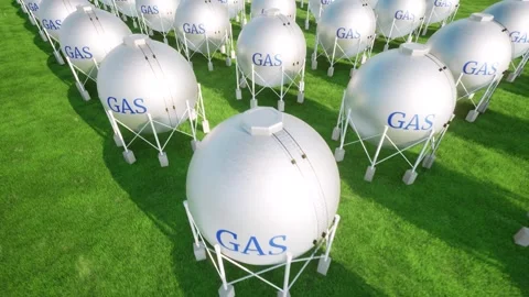 Big gas station spheres on green grass c... | Stock Video | Pond5