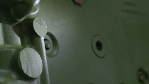 Big green steel engine part rotating in ... | Stock Video | Pond5