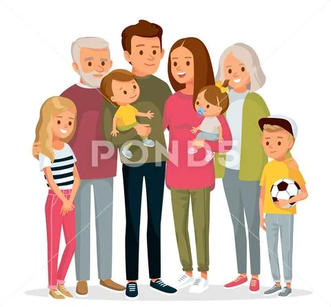 Big happy multi-generational family portrait. Vector people. ~ Clip Art ...