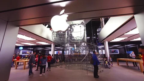 Big logos of Apple in the first Apple St... | Stock Video | Pond5
