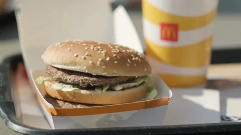 Big Mac close up with paper cup McDonald... | Stock Video | Pond5