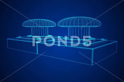 Big panic launch push button. Wireframe low poly mesh ~ Clip Art #153855911