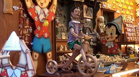 Big Pinocchio at the storefront of the w... | Stock Video | Pond5