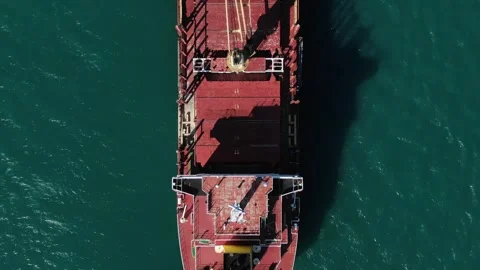 Big red ship sails on the sea with cargo... | Stock Video | Pond5